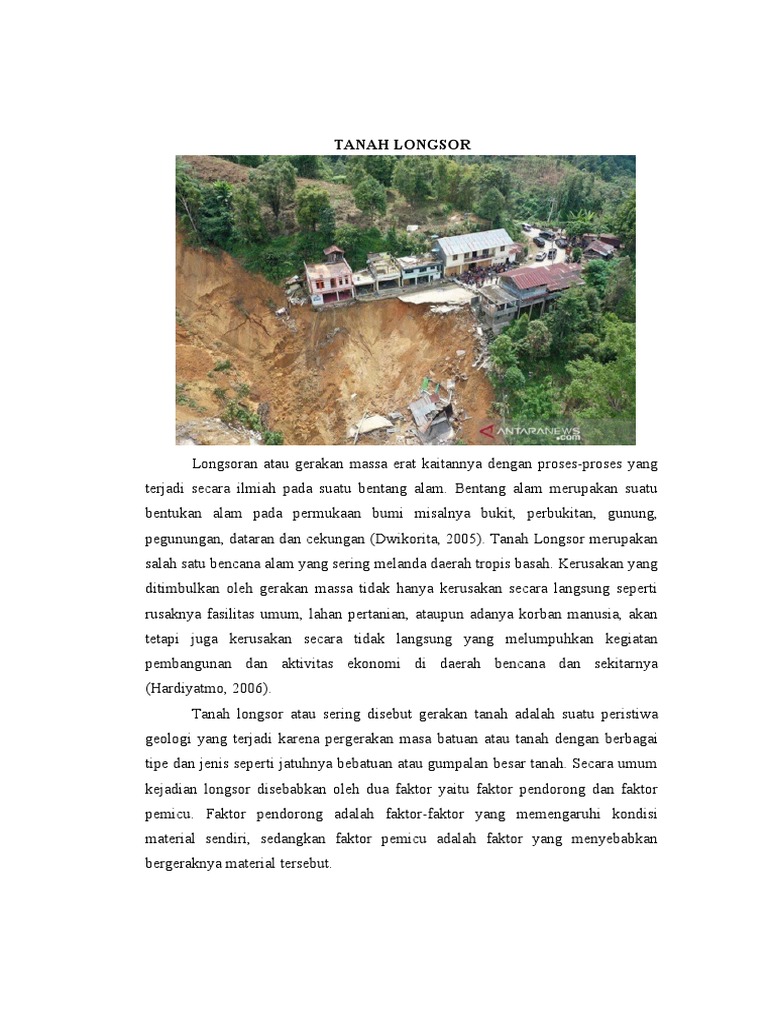 Pengertian dan Penyebab Tanah Longsor | PDF