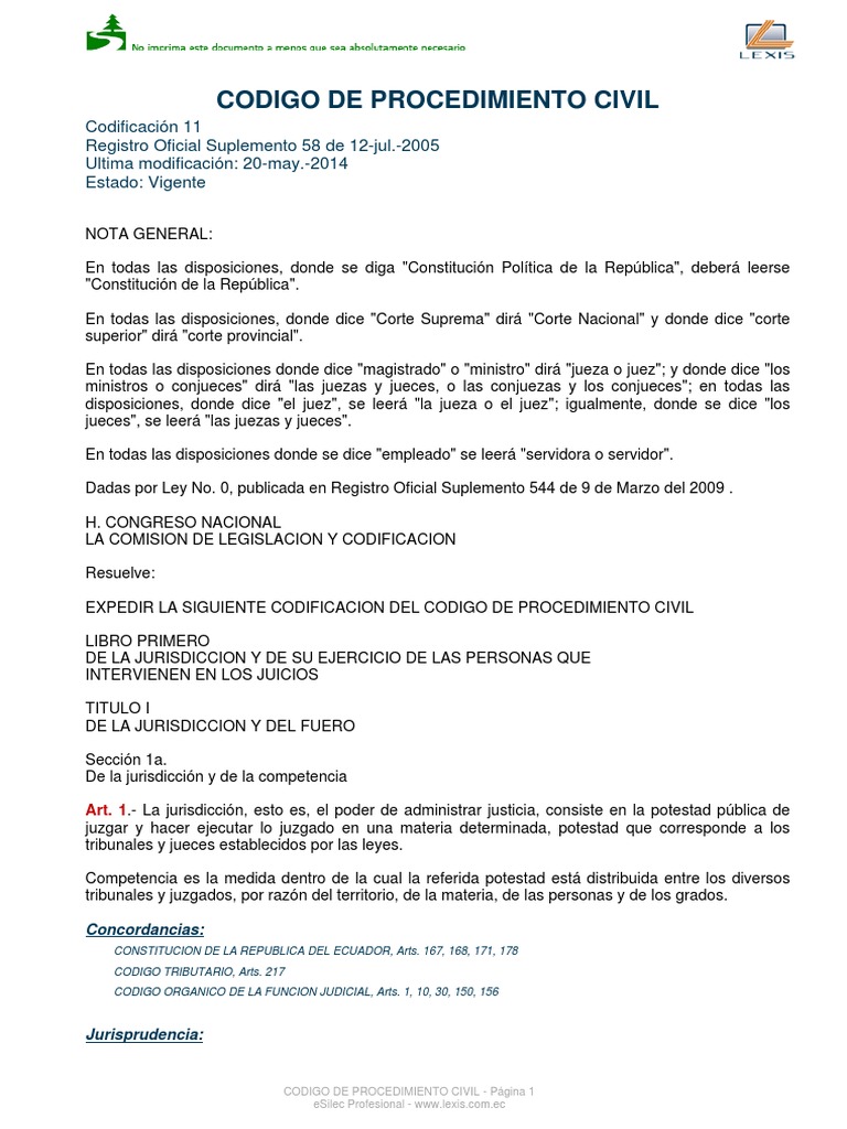 Codigo de Procedimiento Civil | PDF | Jurisdicción | Caso de ley