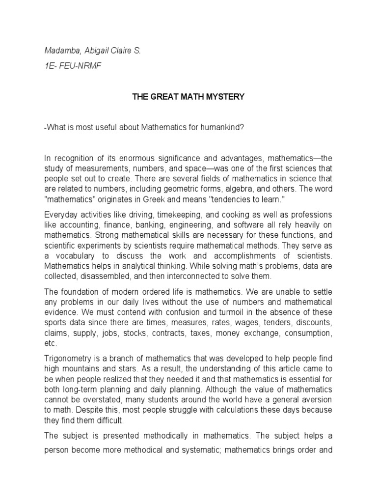 The Great Mystery of Mathematics (ESSAY) | PDF | Mathematics | Science