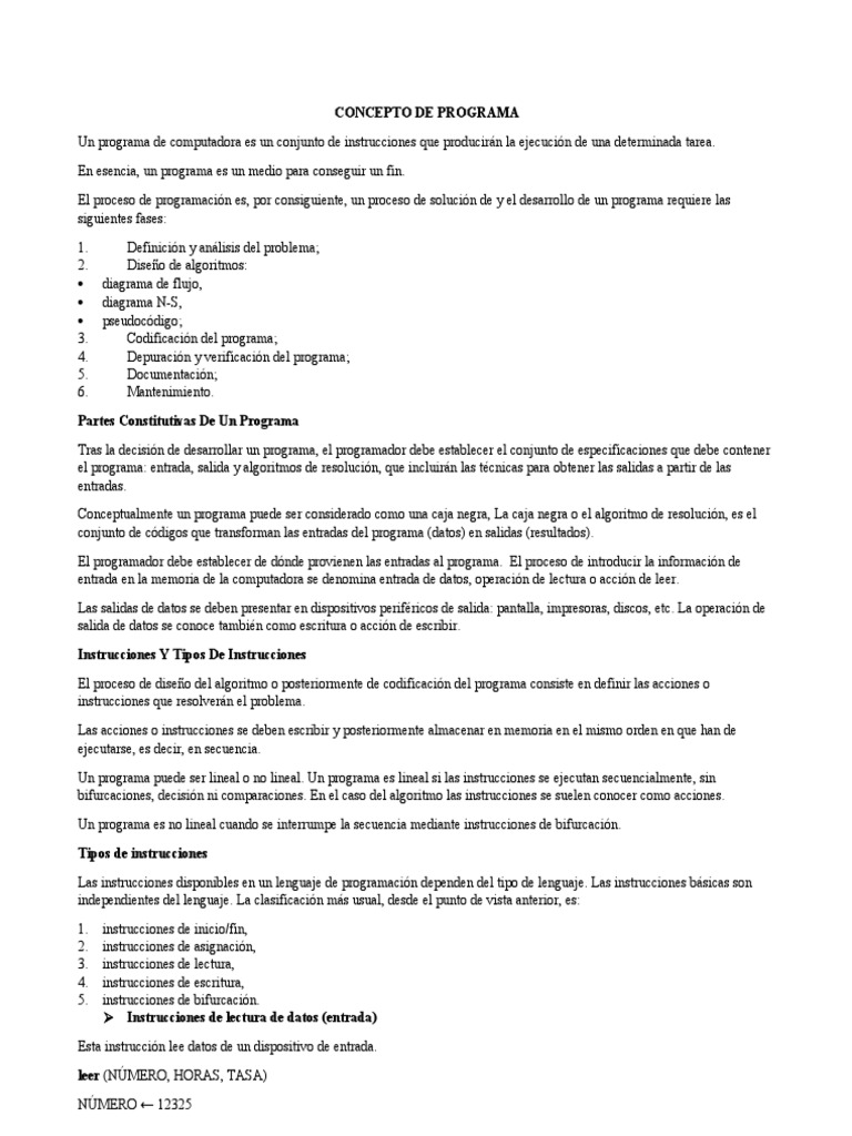 Concepto de Programa | PDF | Lenguaje de programación | Programación