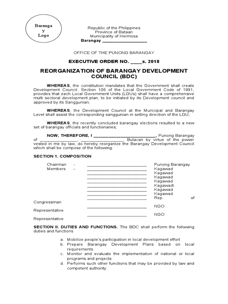 Barangay Development Council Reorganization | PDF | United States House ...
