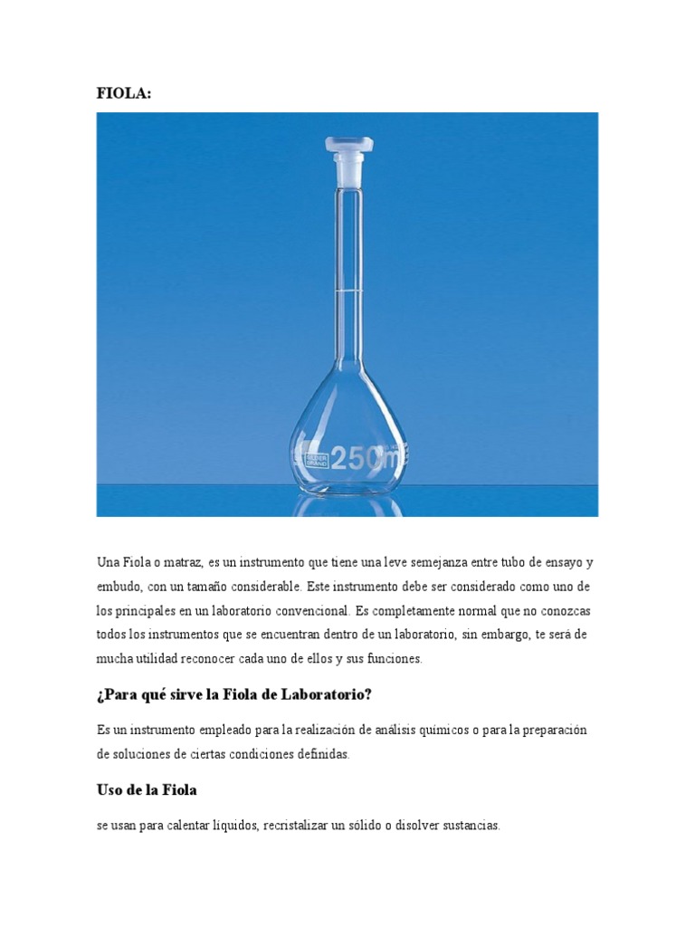 Uso y características de la fiola de laboratorio | PDF | Laboratorios