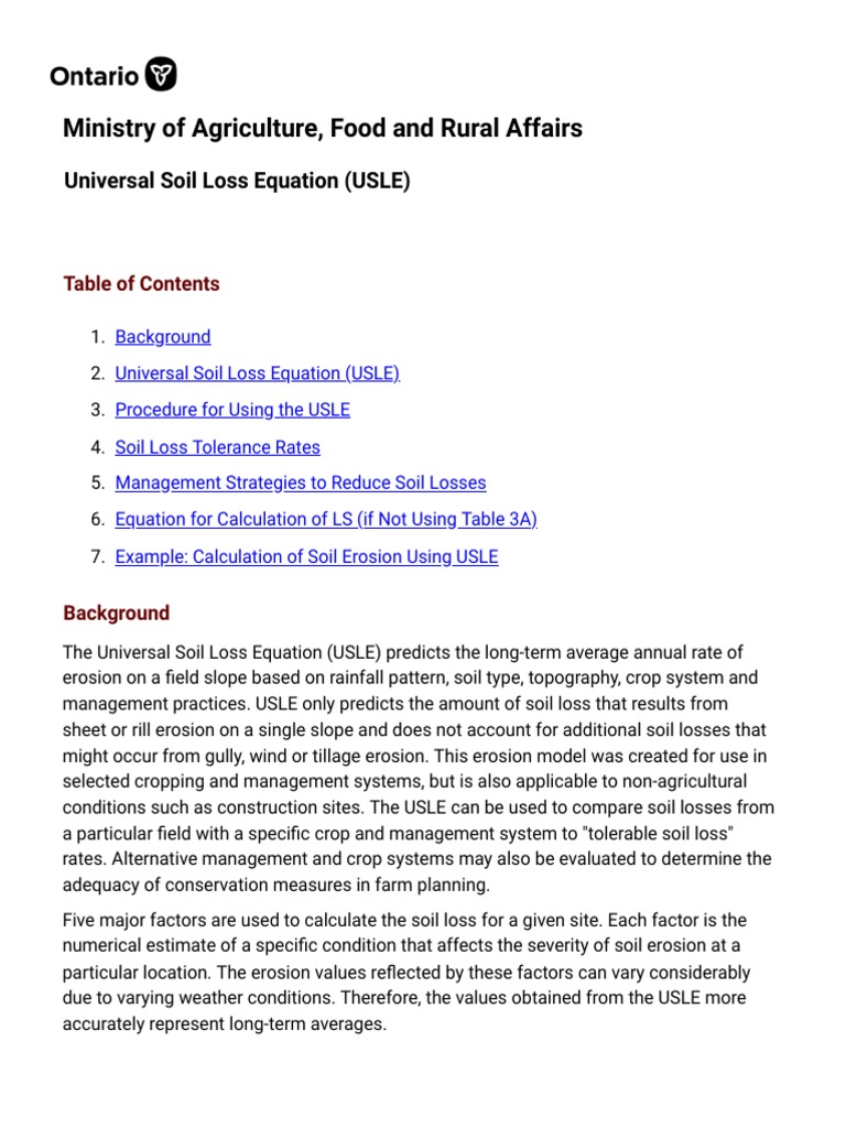 Universal Soil Loss Equation (USLE) | PDF | Erosion | Loam