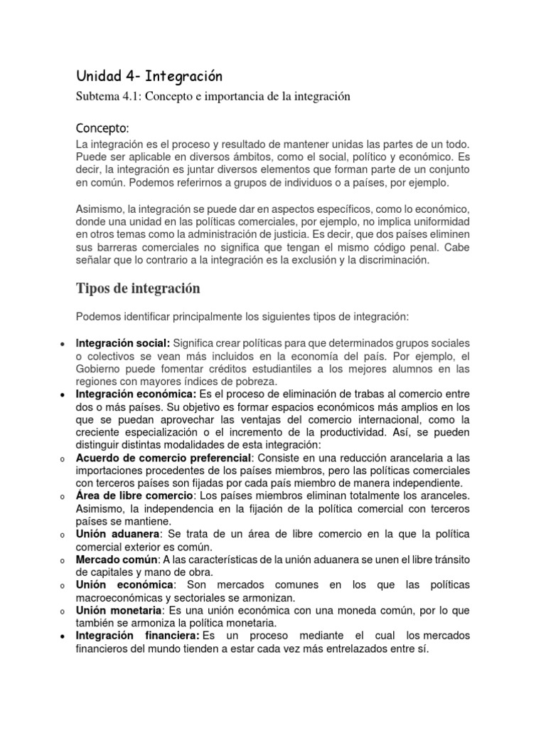4.1-Concepto e Importancia de La Integración | PDF | Comercio | Arancel