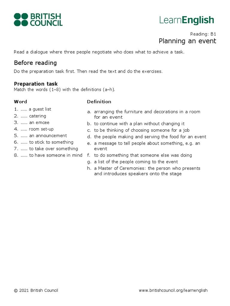 Reading Planning An Event | PDF