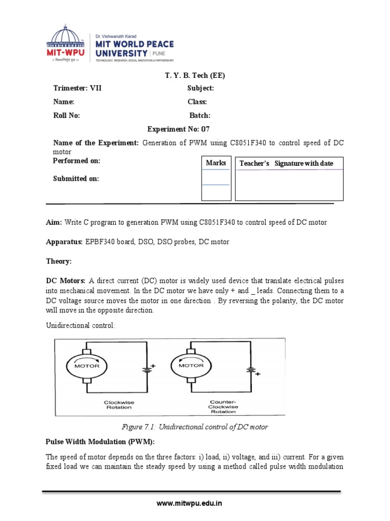 Experiment 7 PWM | PDF | Electric Motor | Direct Current
