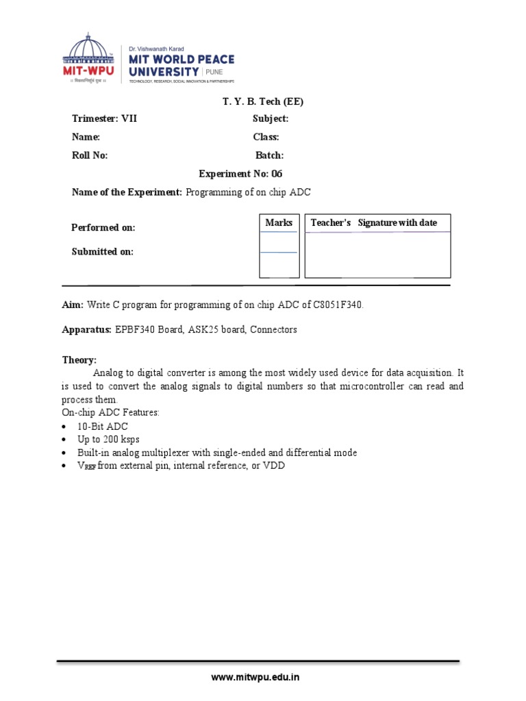 Experiment 6 ADC | PDF | Analog To Digital Converter | Data Acquisition