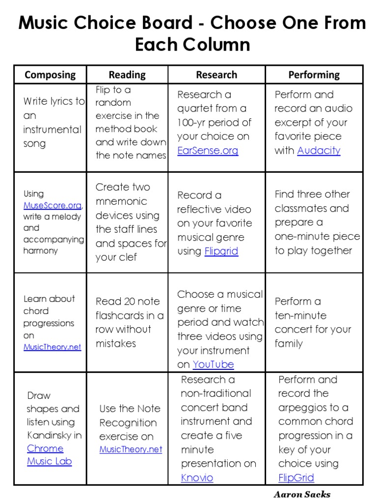 Music Choice Board | PDF