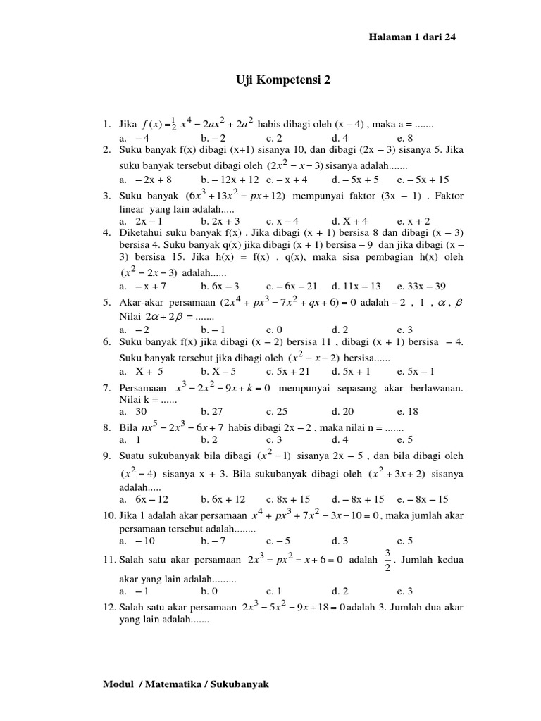 Uji Kompetensi 2 - Polinom | PDF | Metode & Bahan Ajar