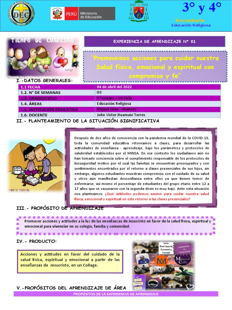 Experiencia De Aprendizaje 3º Y 4º Download Grátis Pdf Jesús Amor