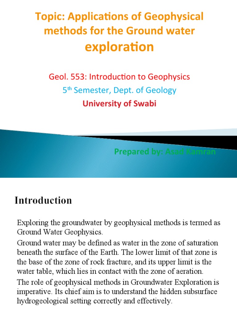 Lecture On Applications of Geophysical Methods For Ground Water ...