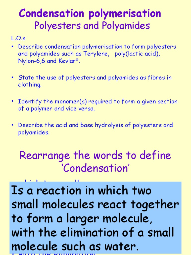 Condensation Polymerisation | PDF | Polyester | Hydrolysis