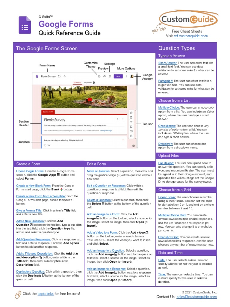 Google Forms Quick Reference | PDF | Button (Computing) | World Wide Web
