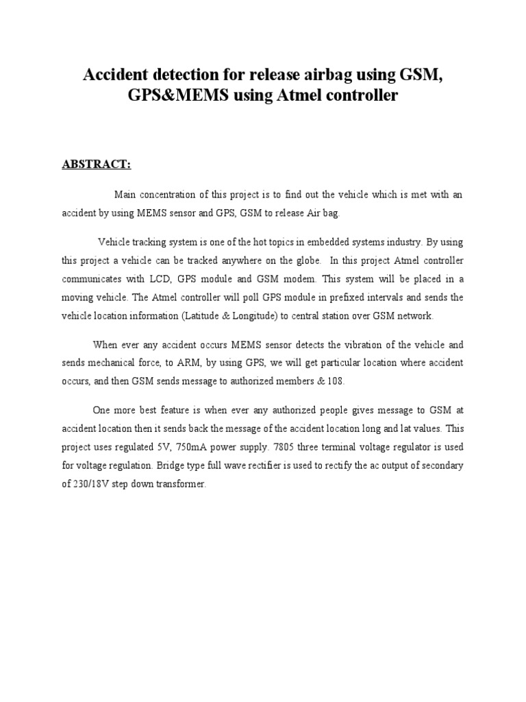Accident Detection For Release Airbag Using GSM | PDF | Microcontroller | Embedded System