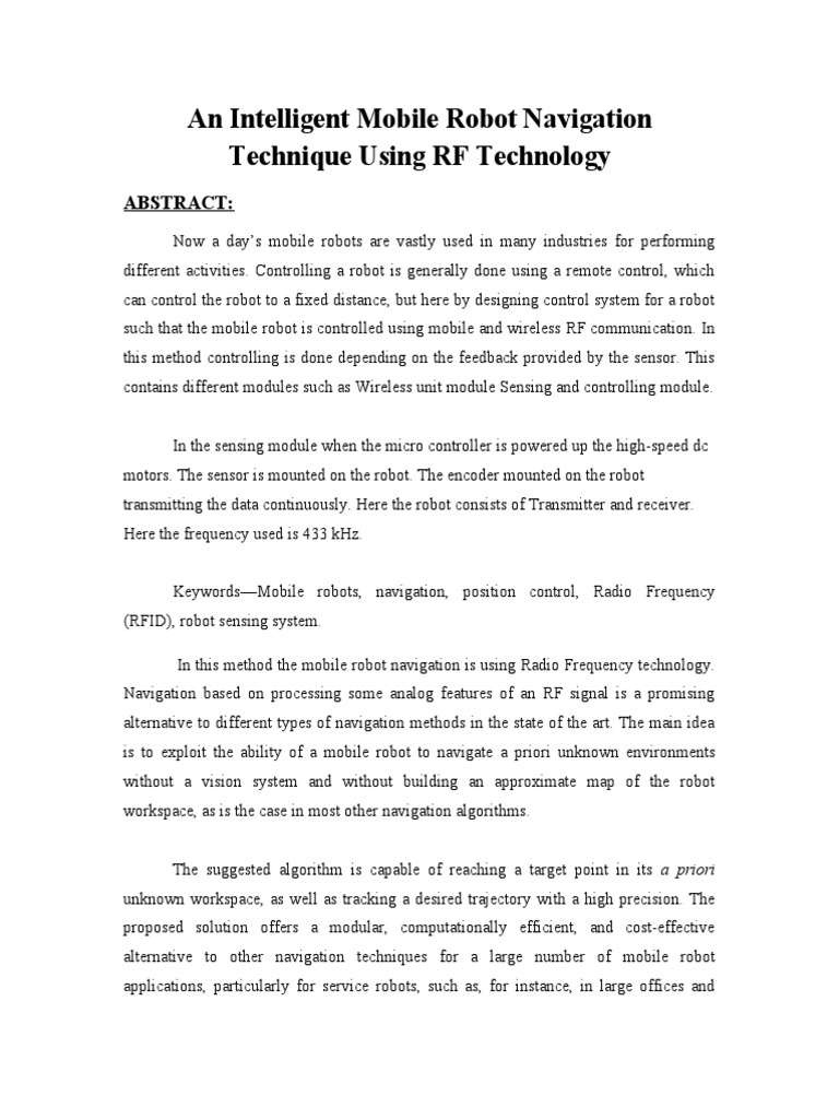 An Intelligent Mobile Robot Navigation Technique Using RF Technology | Download Free PDF ...