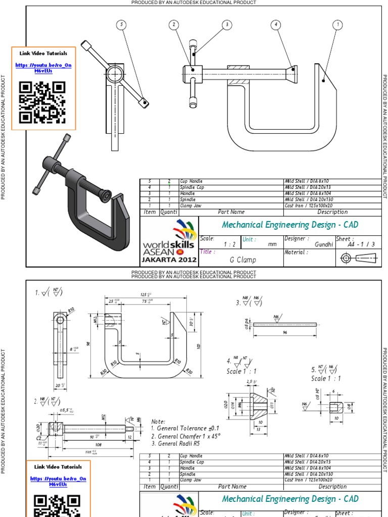 Task 4 - G Clamp GTM CAD Autodesk Inventor 2023 | PDF | Engineering