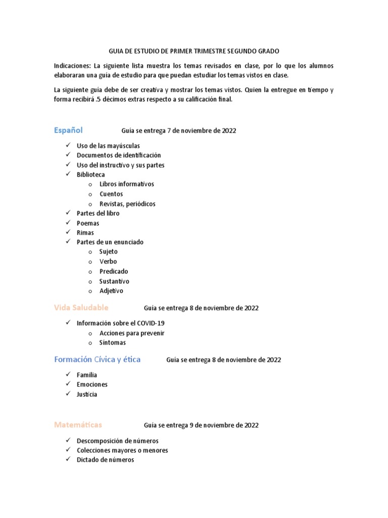 Guía de Estudio Primer Trimestre 2° grado | PDF | Ciencia cognitiva