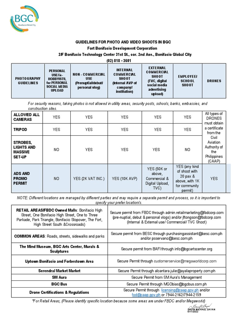 Signed Guidelines For Photo and Video Shoots in BGC 2022 | PDF | Communication