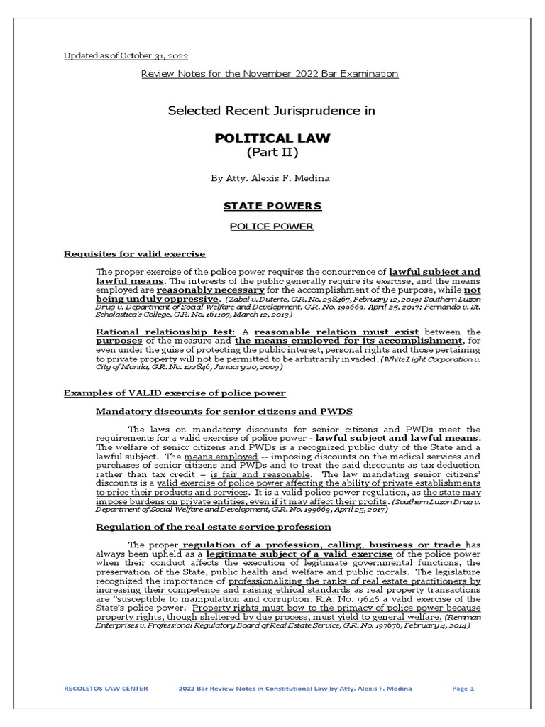 BAR 2022 Political Law Part II by Alexis F. Medina - Recoletos Law Center v3 | PDF | Eminent ...