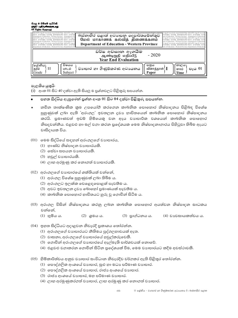 Grade 11 Business Studies and Accounting Past Paper 2020 3rd Term Test ...