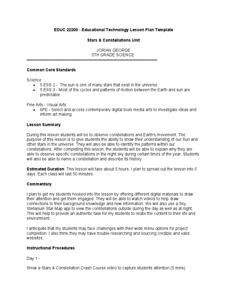 Stars & Constellations Lesson Plan | PDF | Stars | Science
