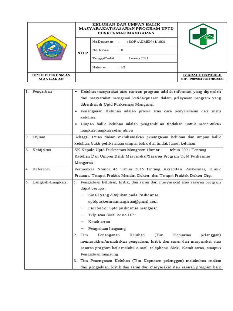 Sop Keluhan Dan Umpan Balik | PDF
