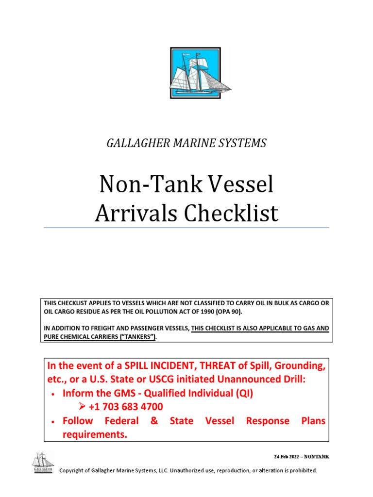 GMS Arrivals Checklist Non Tank 24 Feb 2022 | PDF | U.S. Customs And ...