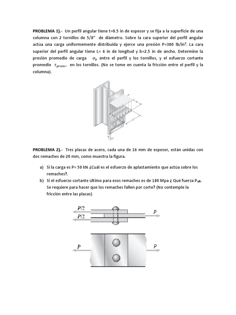 PROBLEMA 3 (Esfuerzo Cortante y de Aplastamiento) | PDF | Tornillo | Remache