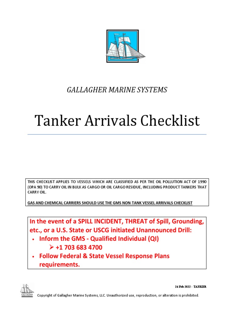 GMS Arrivals Checklist Tanker 24 Feb 2022 1 | Download Free PDF | U.S. Customs And Border ...