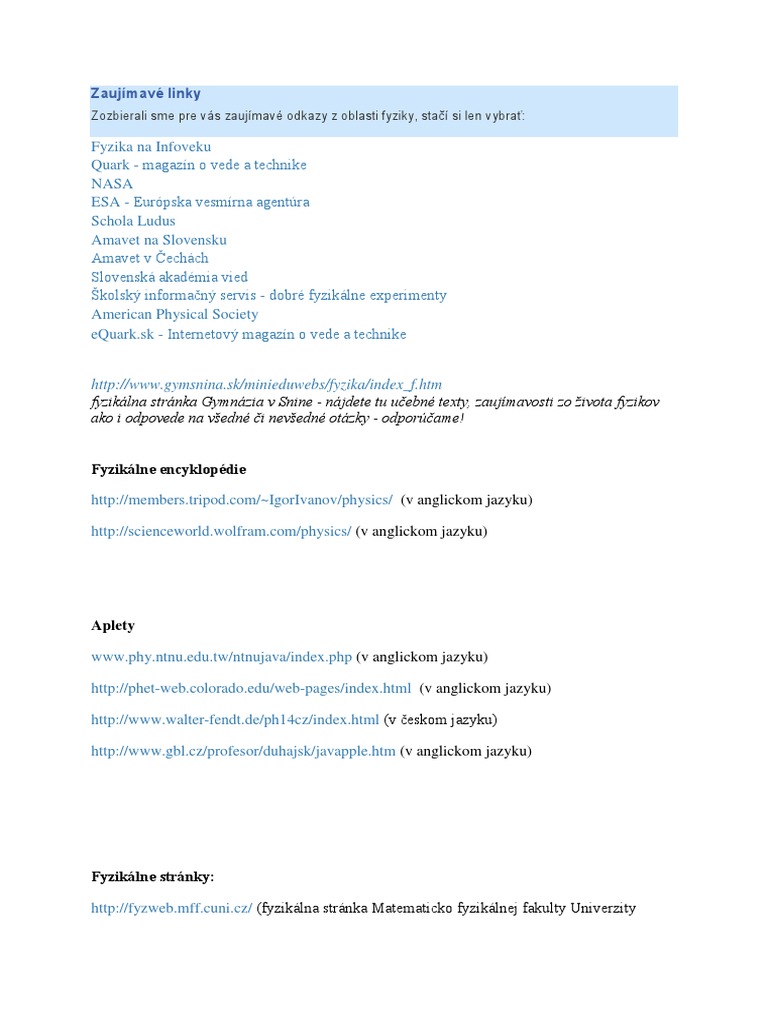 Zaujimave Linky Z Fyziky | PDF