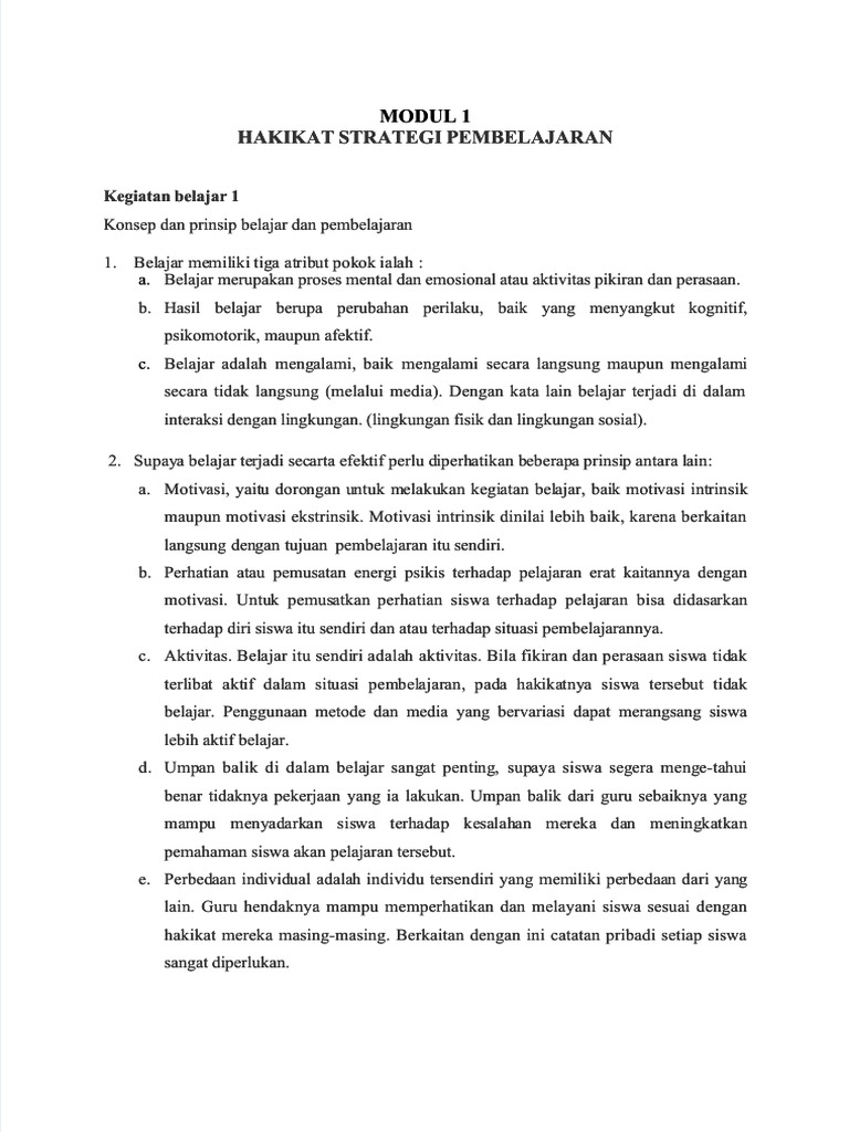 PDF Ringkasan Modul Strategi Pembelajaran Di SD Pdgk4105 Modul1 12 Compress | PDF | Aircraft