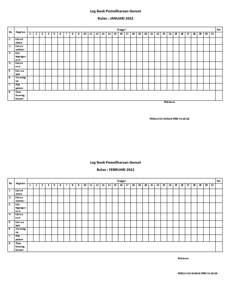Log Book Genset | PDF