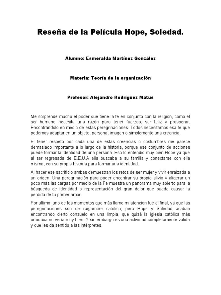Reseña de La Película Hope Martínez Esmeralda | PDF