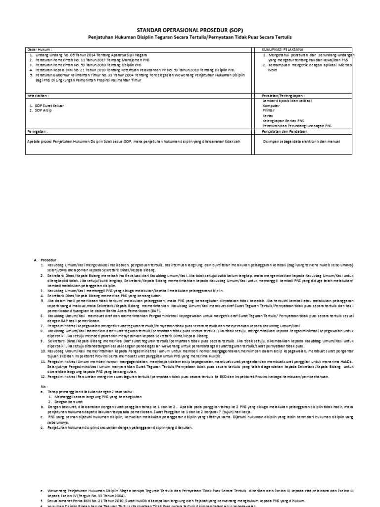 SOP Penjatuhan HukDis Teguran Tertulis Dan Pernyataan Tidak Puas Secara ...