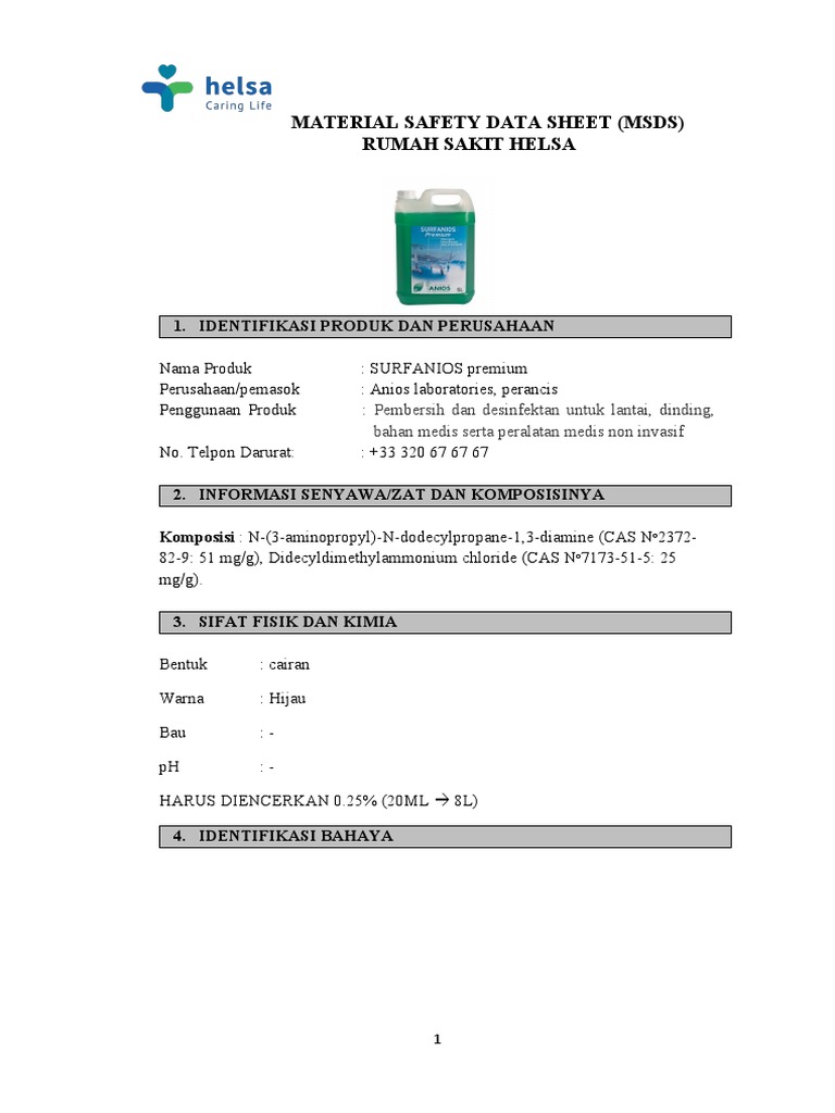 MSDS Surfanios Premium | PDF