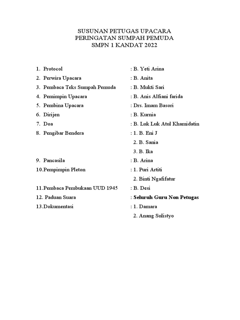 Susunan Petugas Upacara Oktober | PDF