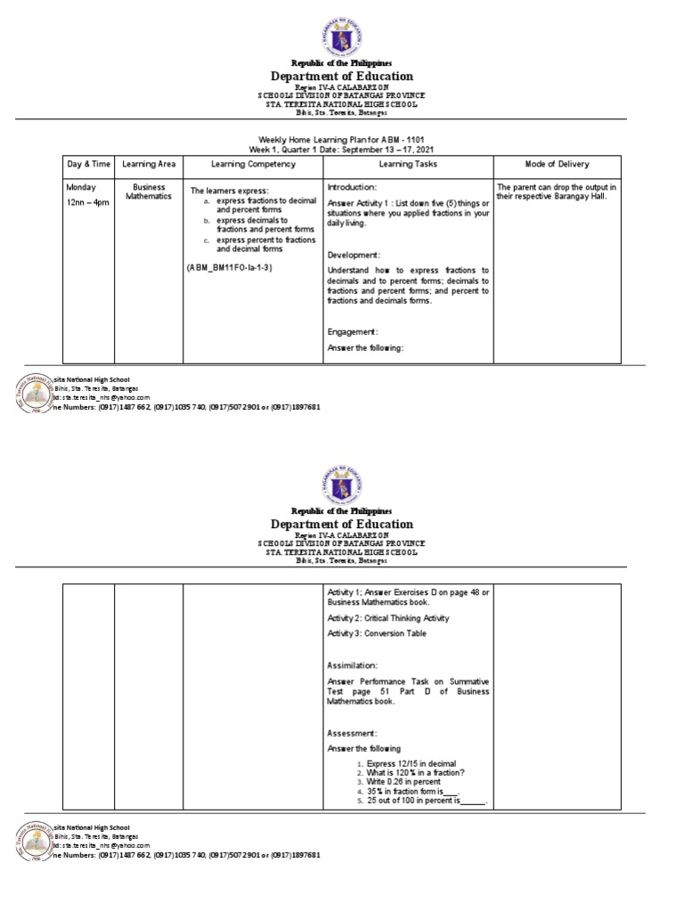 WHLP Quarter 1 Week 1 Business Mathematics | PDF | Cognitive Science ...