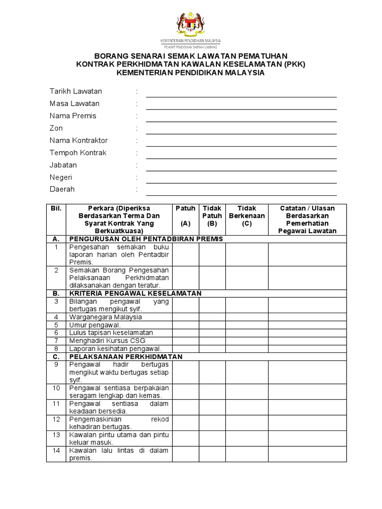 Senarai Semak PKK | PDF