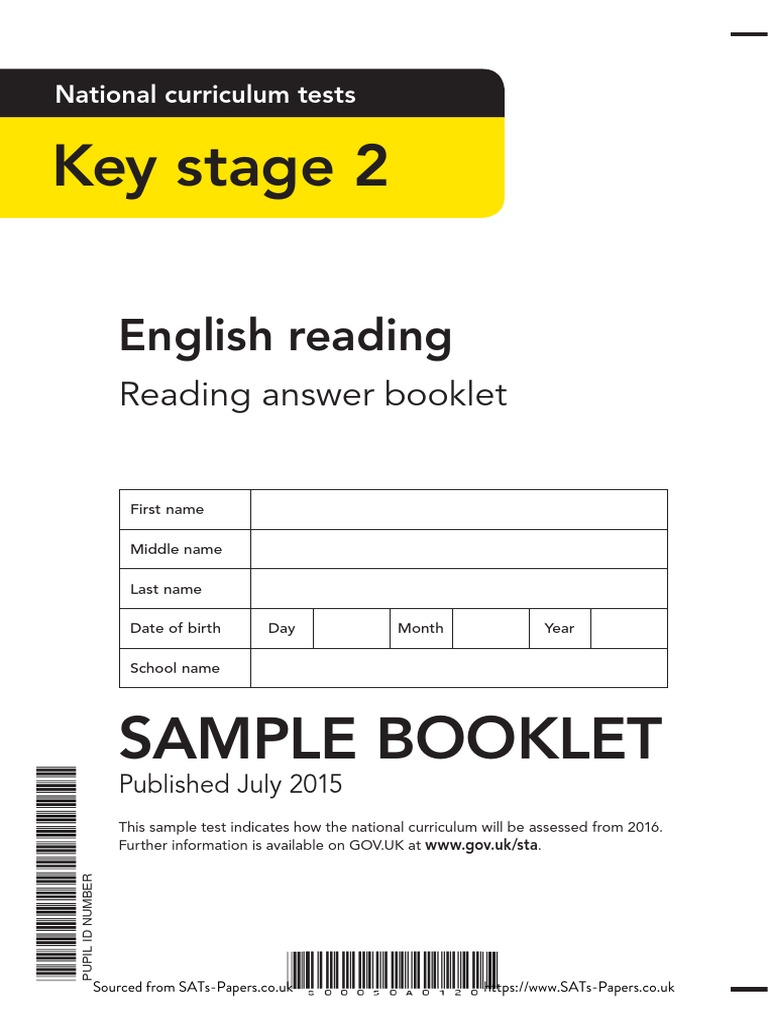 ks2 English 2016 Sample Reading Answer Booklet | PDF