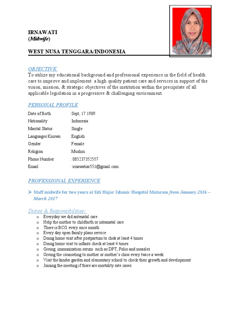 Irnawati CV (Sample CV BNP2TKI) | PDF | Midwifery | Medicine