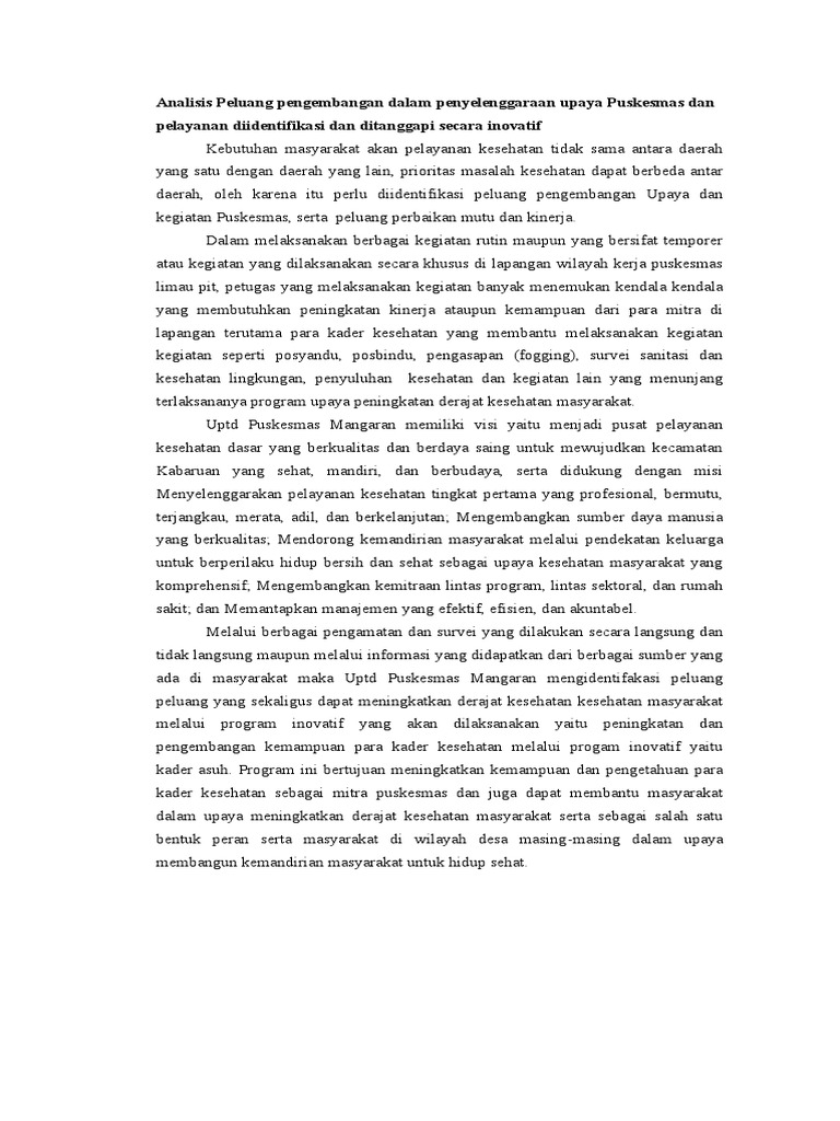 Peluang Inovatif Puskesmas untuk Kesehatan | PDF | Ilmu Sosial ...