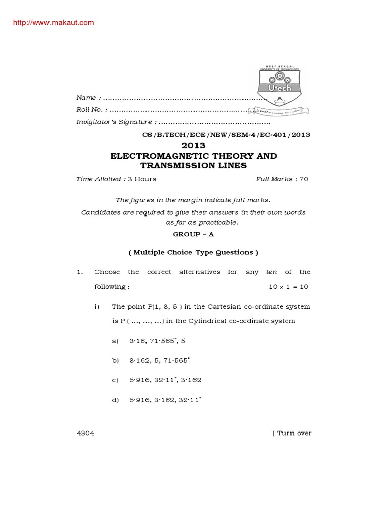 Electromagnetic Theory Exam Paper | PDF | Antenna (Radio ...