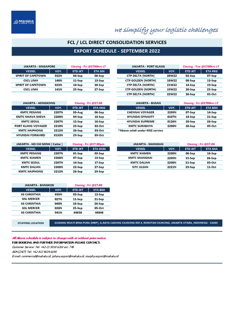 September 2022 Export Schedule | PDF