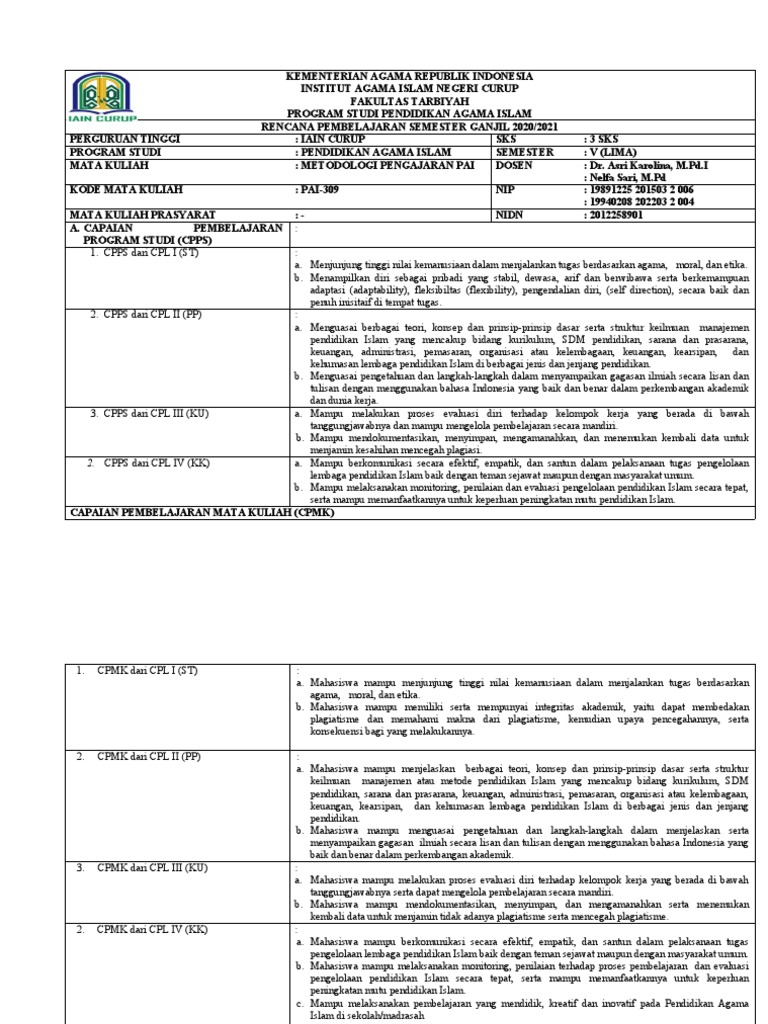 Ganjil 2022-2023 RPS Metodologi Pengajaran Pai | PDF
