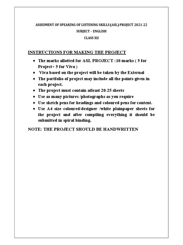 ASL Project Guidelines for Class 12 | PDF | Nature