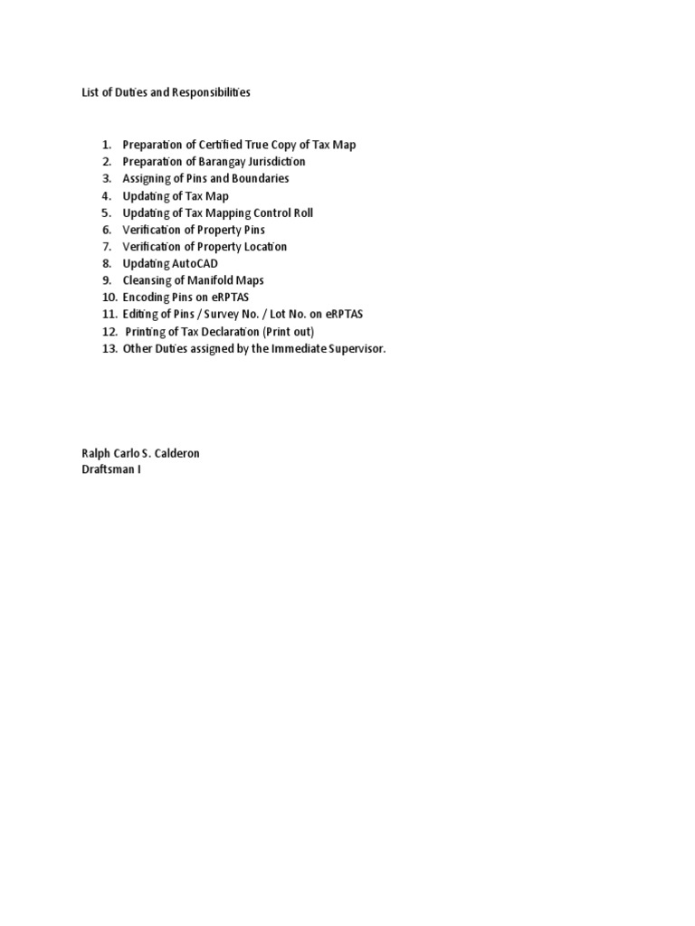 List of Duties and Responsibilities | PDF