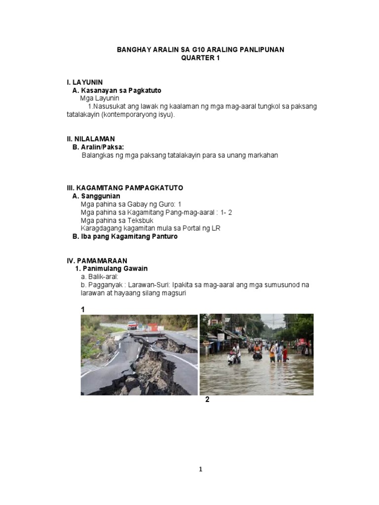 Banghay Aralin Sa G10 Araling Panlipunan Quarter 1 I. Layunin A ...