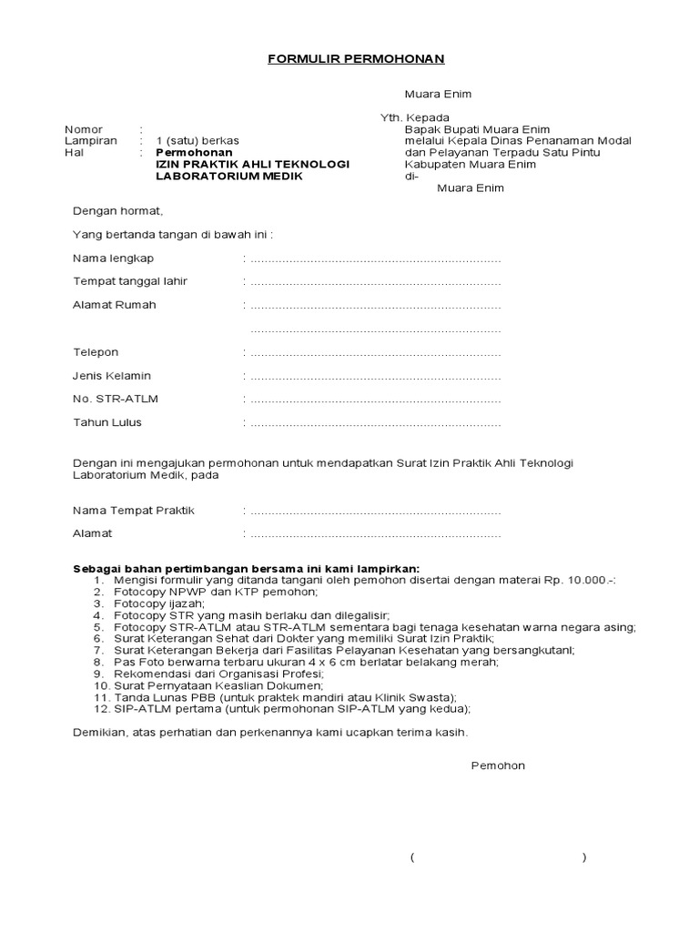 Formulir Permohonan | PDF