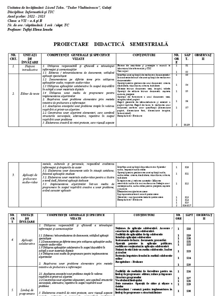Tic Clasa 7 2022 2023 | PDF