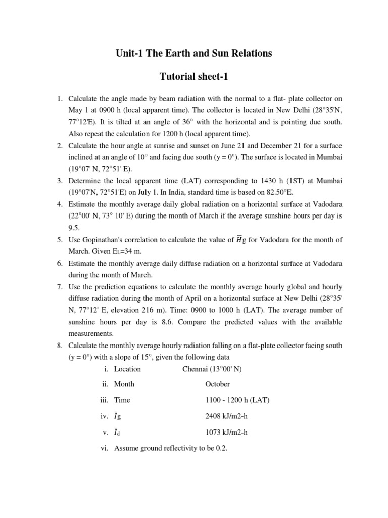 Unit-1 Tutorial Sheet | PDF | Latitude | Nature